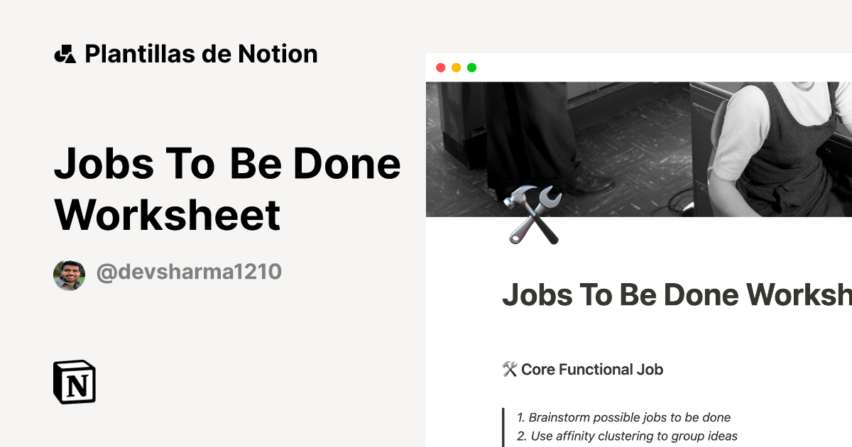 Jobs To Be Done Worksheet | Plantilla de Notion