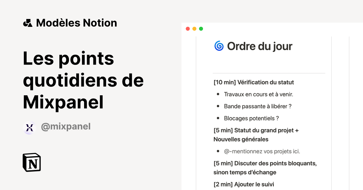 Les points quotidiens de Mixpanel | Modèle créé par Mixpanel | Marketplace Notion