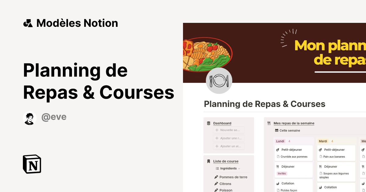Modèle Planning de Repas & Courses | Marketplace Notion
