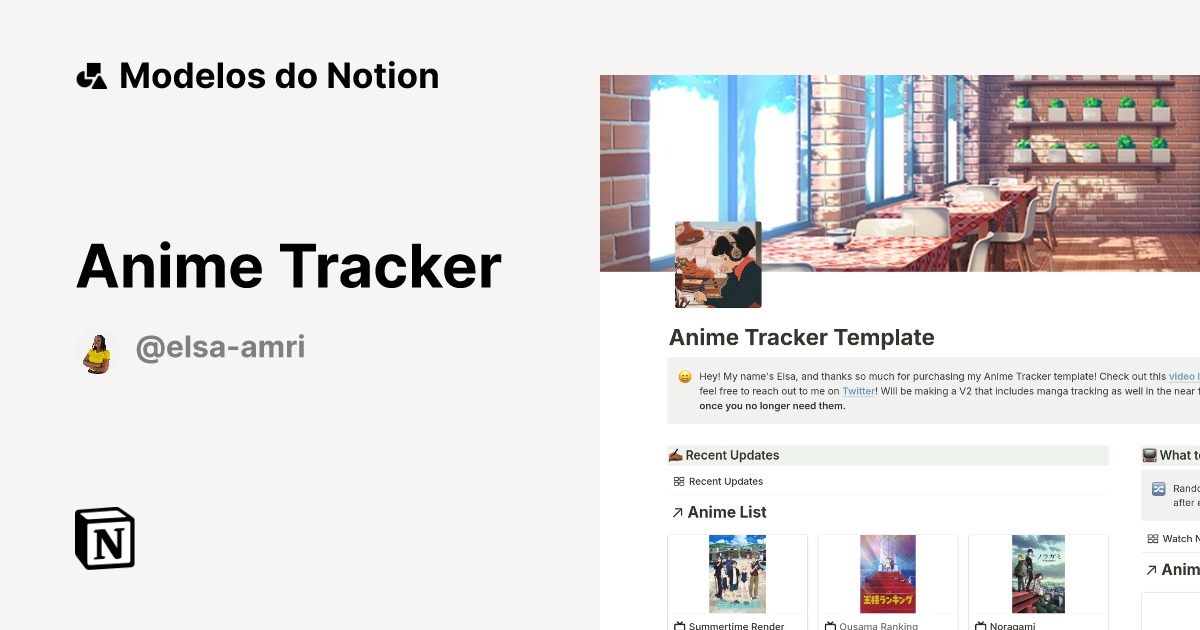 Galeria de modelos do Notion — Anime tracker