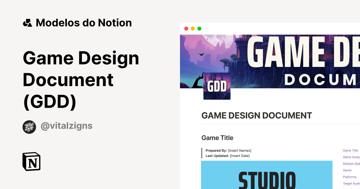 Galeria De Modelos Do Notion — Game Design Document Gdd 