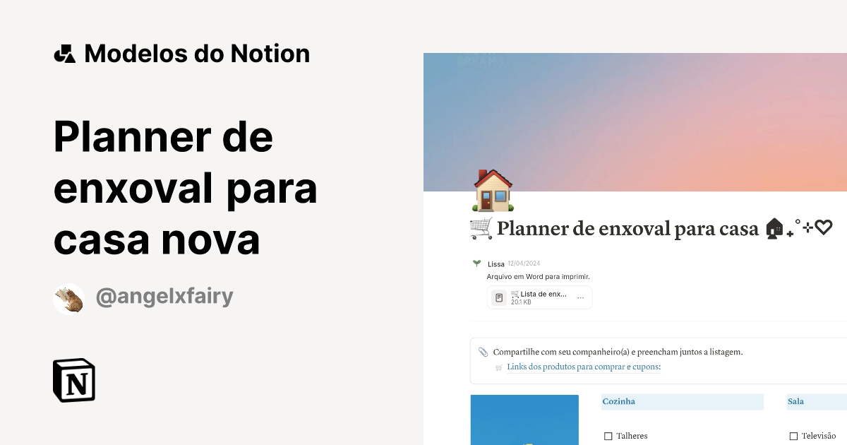 Modelo Planner de enxoval para casa nova | Marketplace do Notion Modelo Planner de enxoval para casa nova | Marketplace do Notion