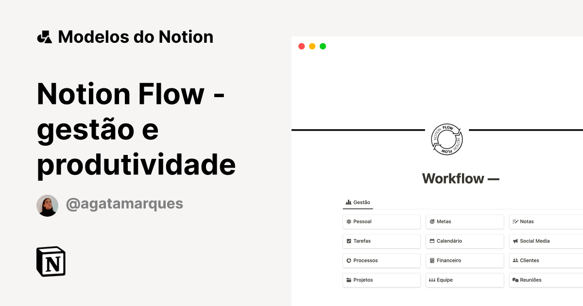 Notion Flow - gestão e produtividade Modelo por Ágata Marques | Marketplace do Notion