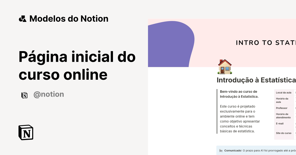 Galeria de modelos do Notion — Online Course Homepage